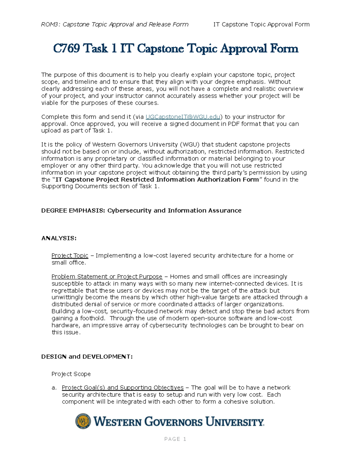 C769: IT Capstone Topic Approval Form for Cybersecurity Project - Studocu