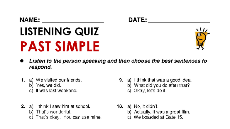 Listening Quiz: Past Simple (Atg) - Studocu