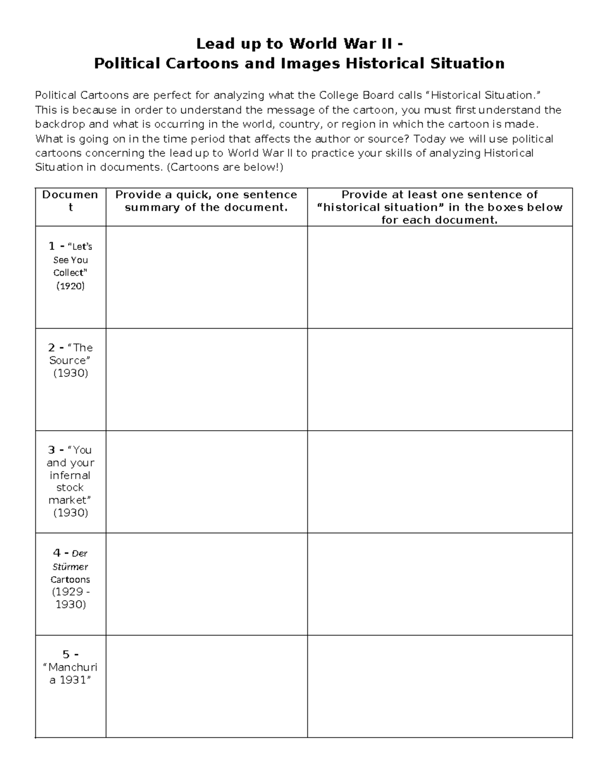 World History 7.6: Analyzing Political Cartoons on WWII Events - Studocu