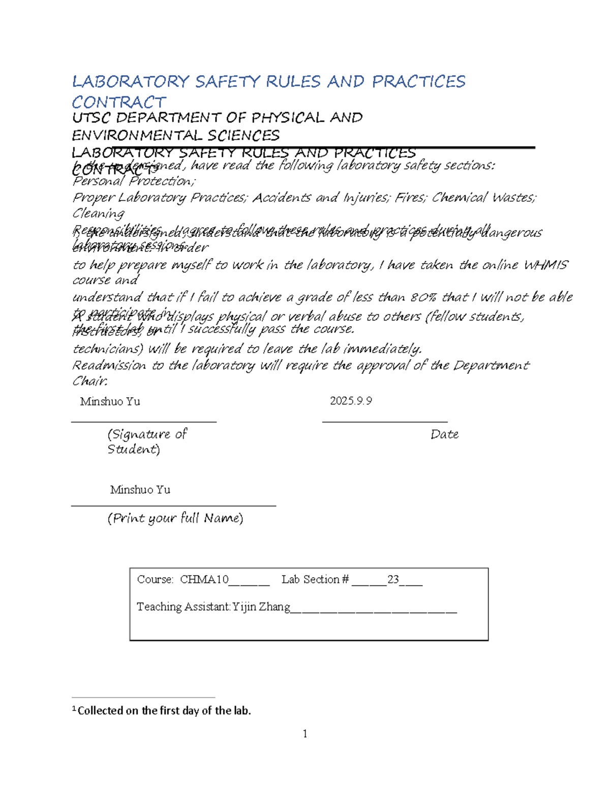 CHMA10 Laboratory Safety Rules and Practices Contract - Studocu