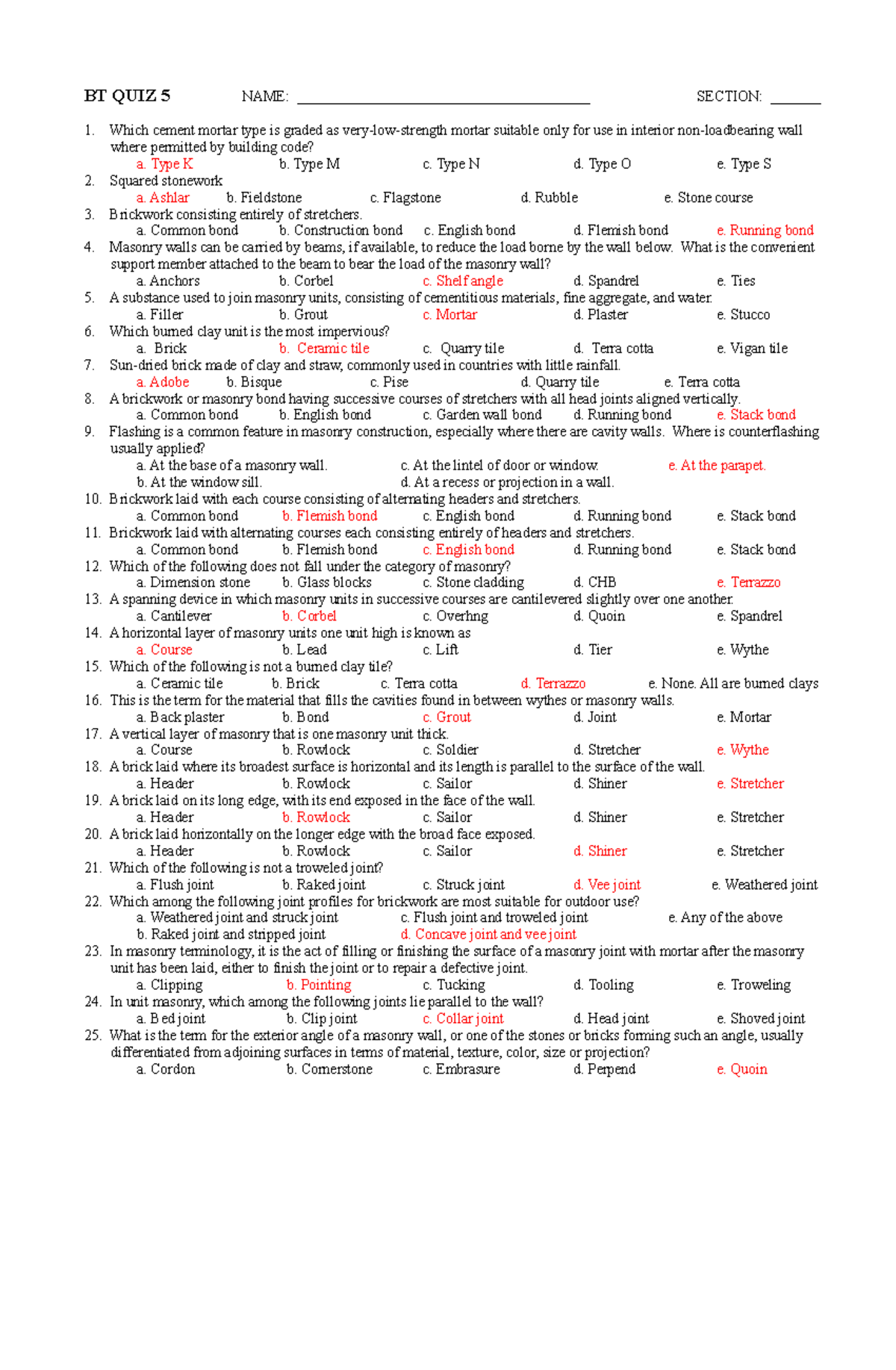 BT Quiz 5: Building Technology Assessment Questions and Answers - Studocu