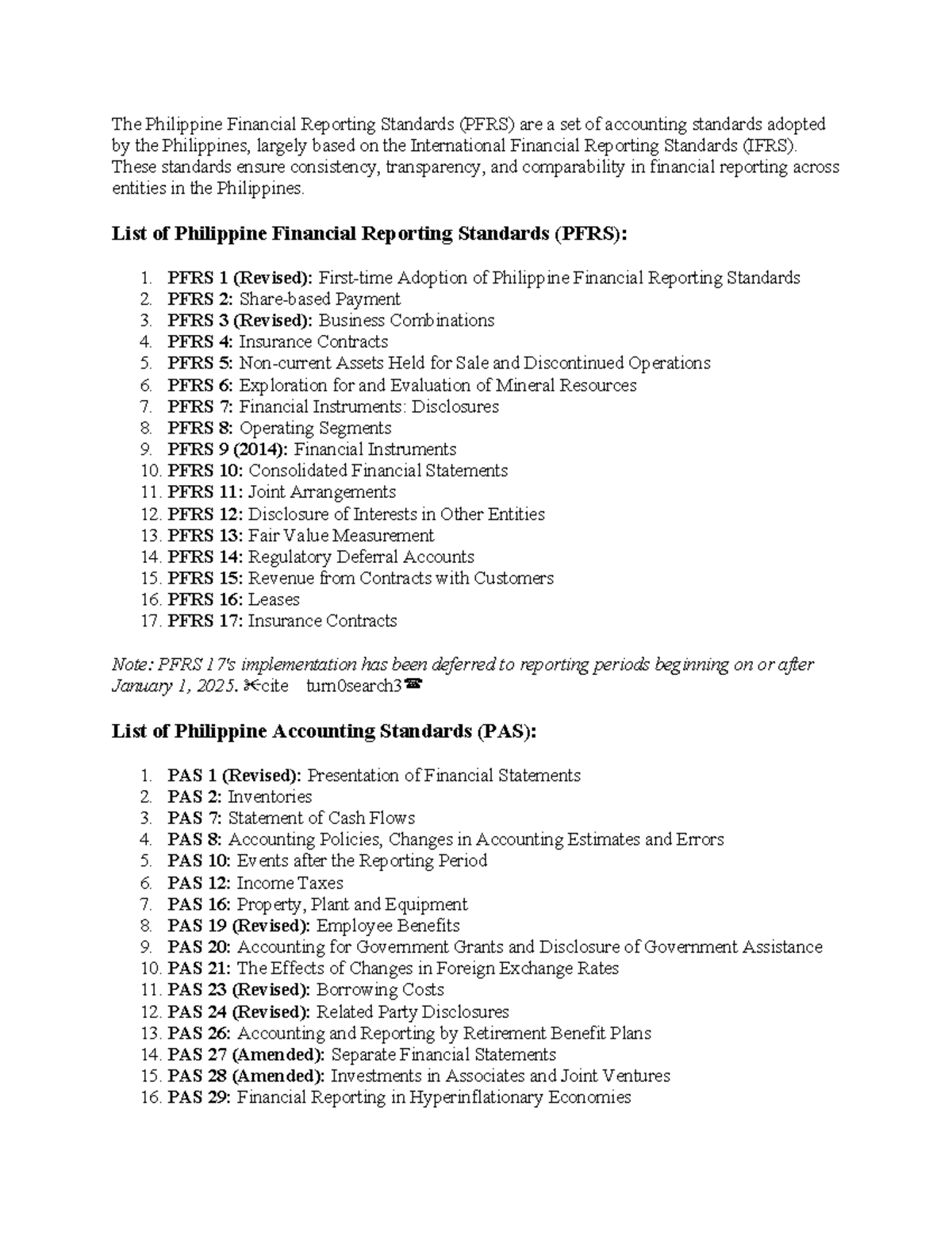 Philippine Financial Reporting Standards (PFRS) Overview and List - Studocu
