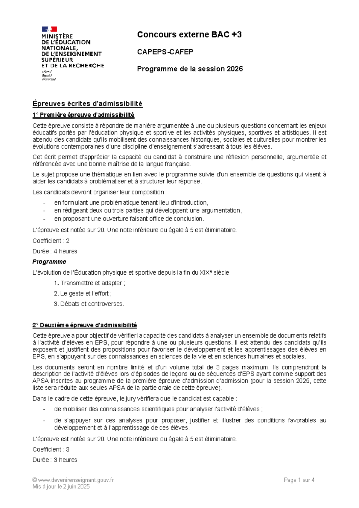 Épreuves du Concours Externe BAC 2026 - Programme et Objectifs - Studocu