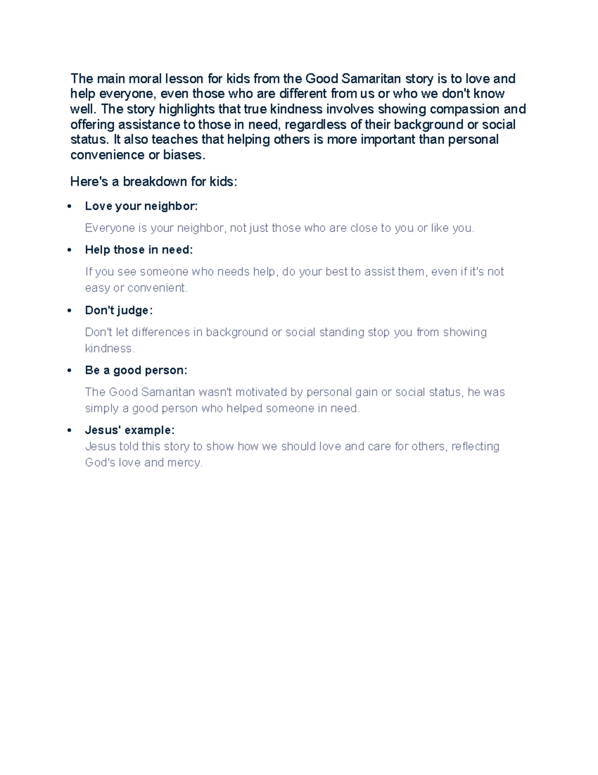 Moral Lessons for Kids: The Good Samaritan Story Explained - Studocu