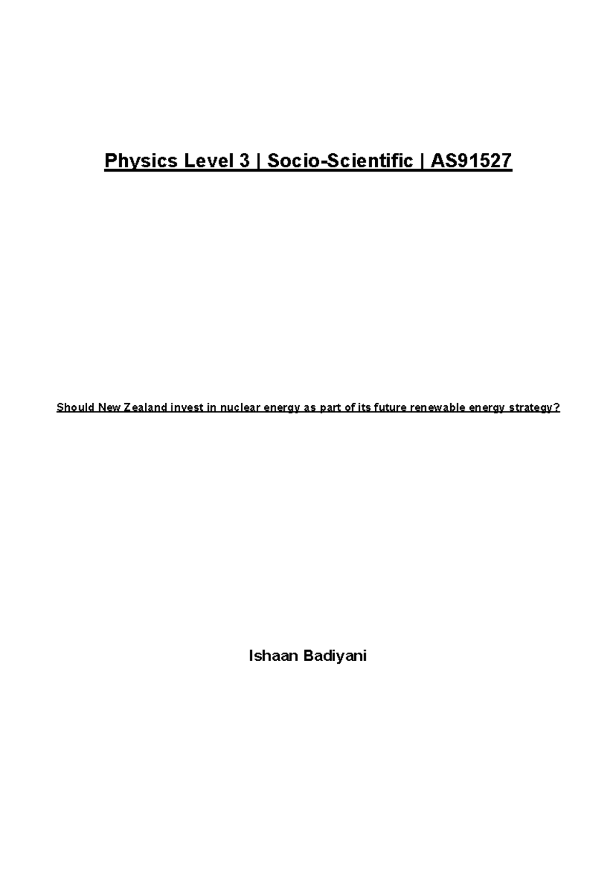 Physics Level 3 AS91527: Evaluating Nuclear Energy in NZ's Renewable ...