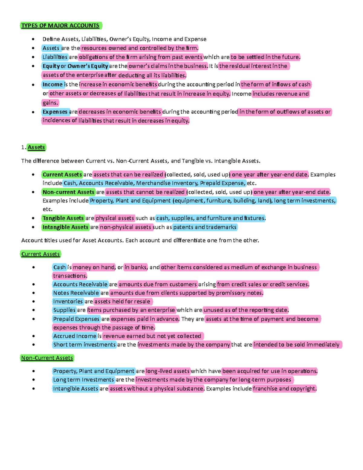 Types of Major Accounts: Assets, Liabilities, and Owner’s Equity - Studocu