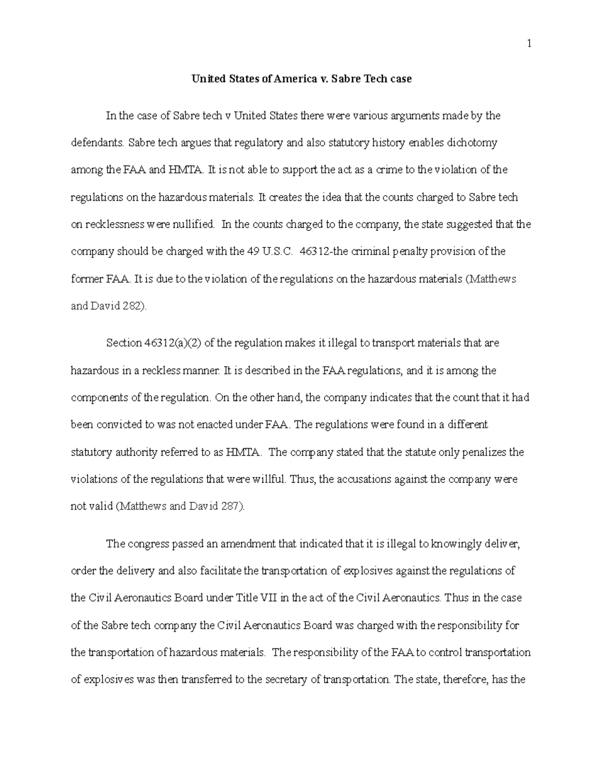 1122225 - Case Study: United States v. Sabre Tech Analysis - Studocu