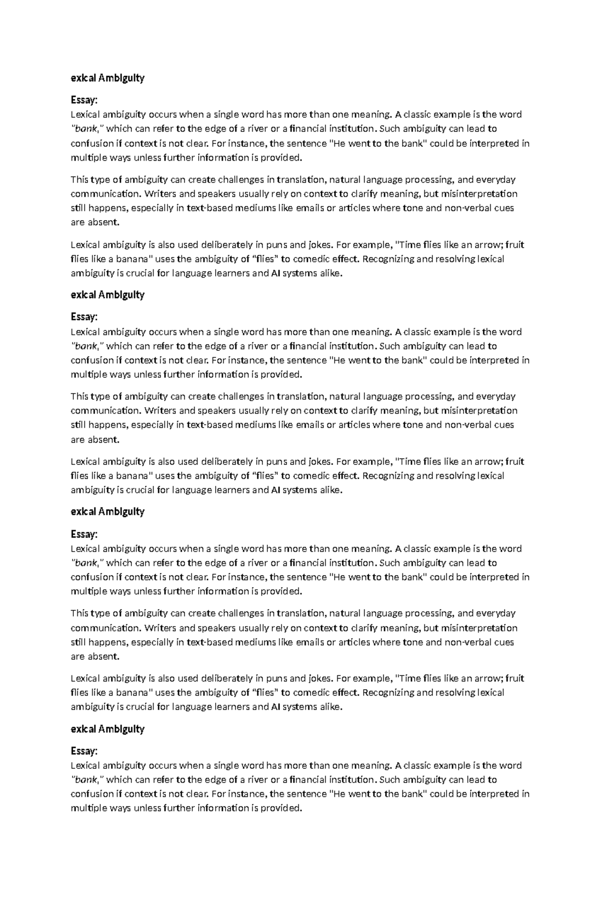 ENG 101: Lexical Ambiguity Essay - Understanding Multiple Meanings ...