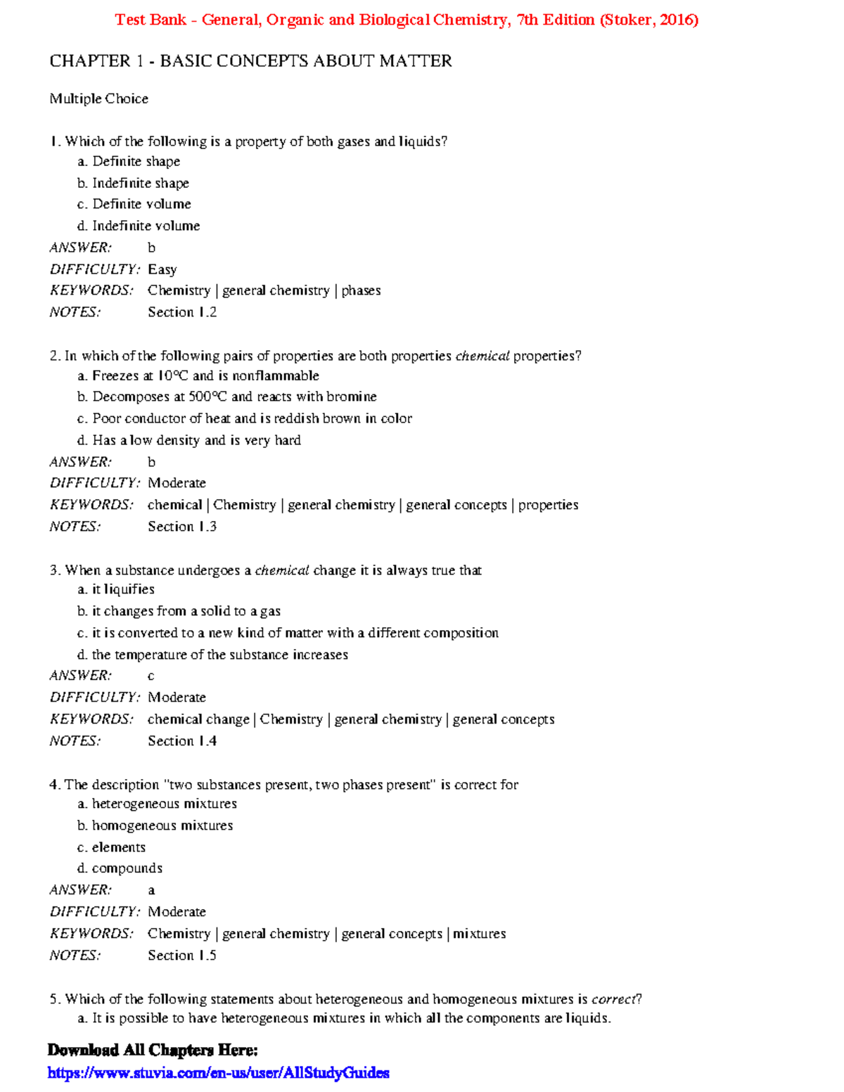 Test Bank for General, Organic & Biological Chemistry (7th Ed ...