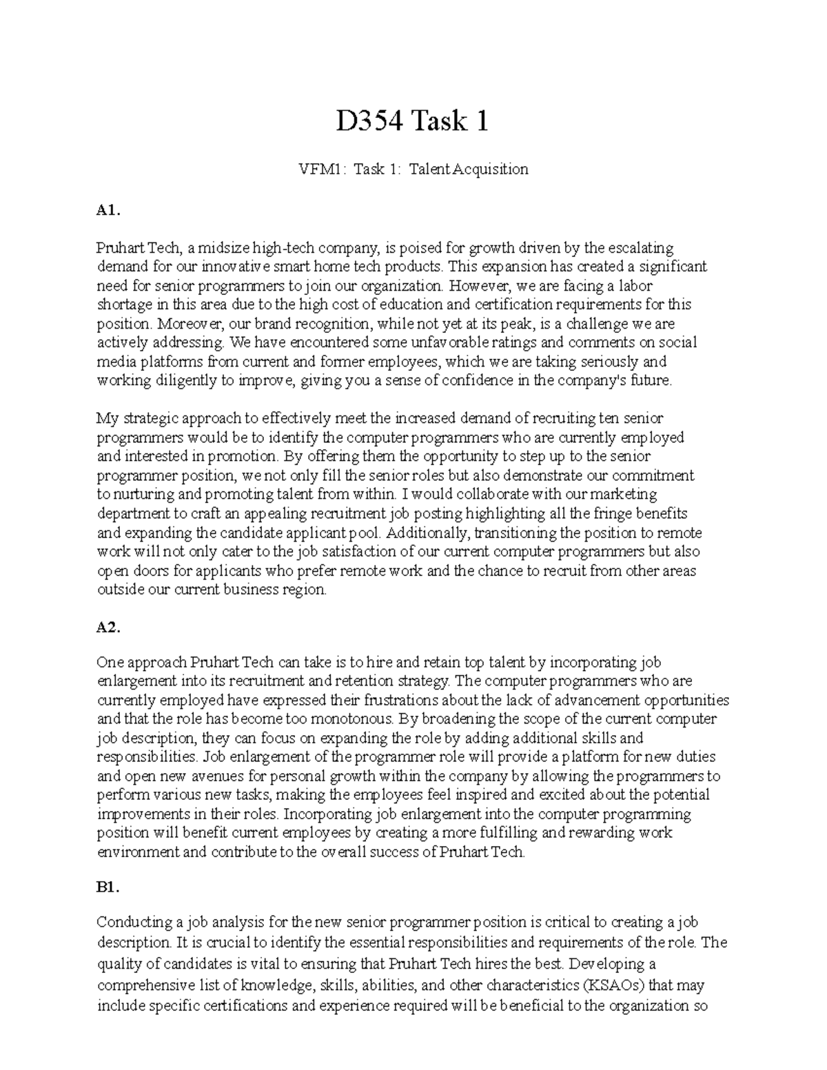 D354 Task 1 - Strategizing Talent Acquisition for Senior Programmers ...