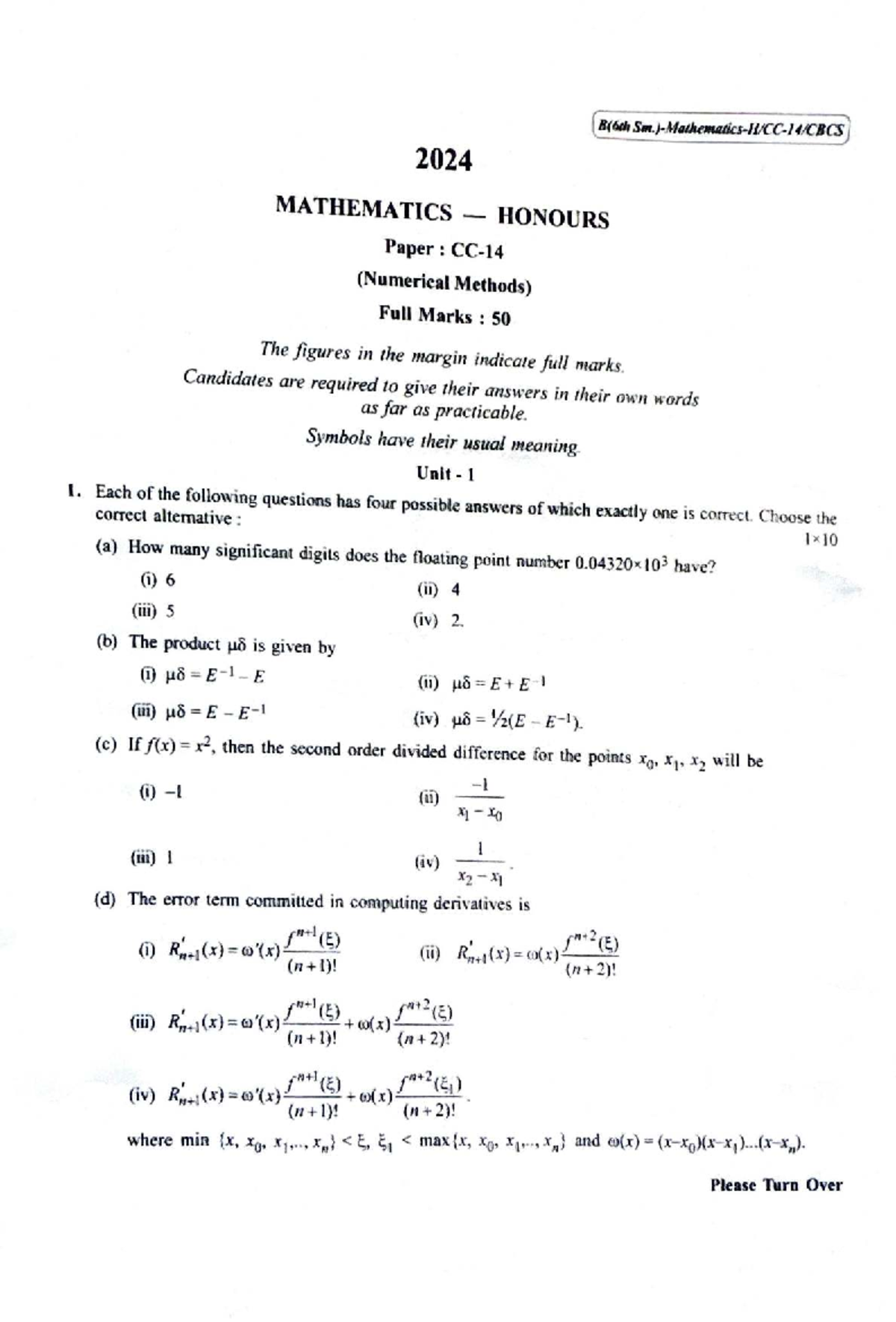 2024 MATHEMATICS HONOURS Numerical Methods Exam Paper - Studocu