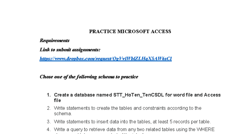PRACTICE MICROSOFT ACCESS: Database Creation & Queries - Studocu