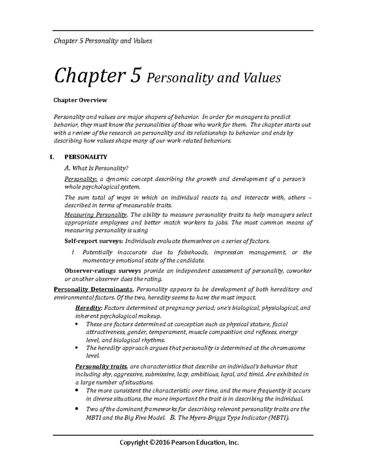 Ch-05 - Personality and Values in Organizational Behavior - Studocu