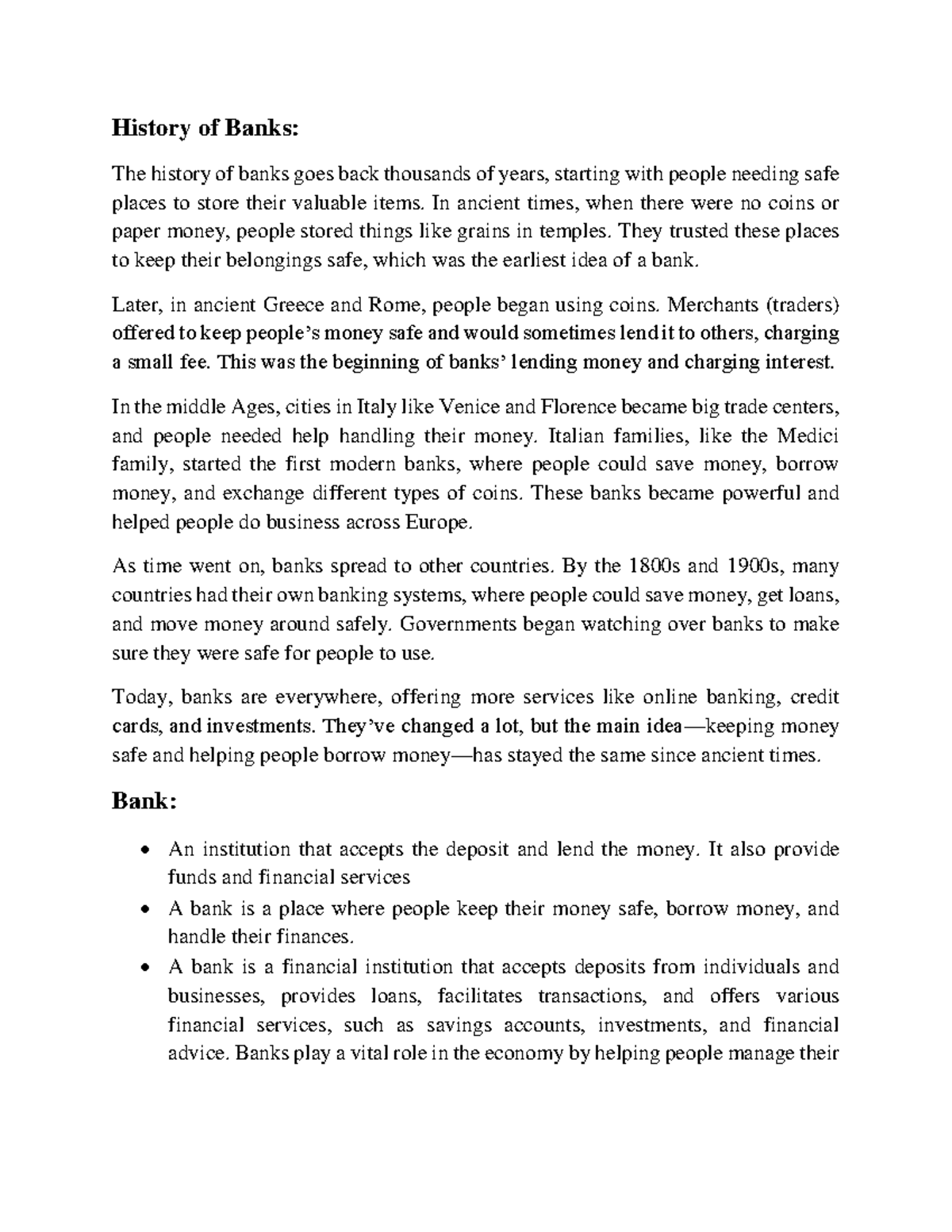 History of Banks: From Ancient Temples to Modern Finance - Studocu