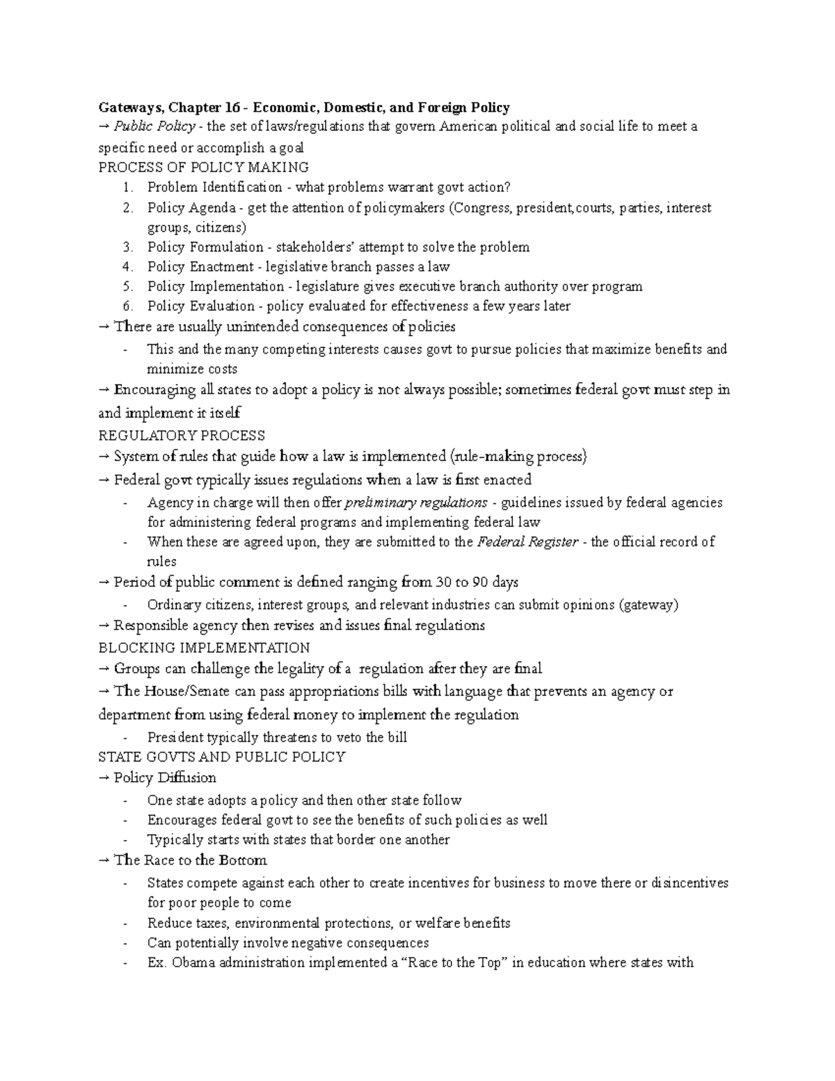 Gateways, Chapter 16 - Economic, Domestic, and Foreign Policy Notes ...