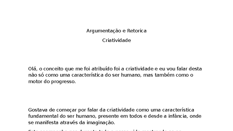 Argumentação e Retórica: Criatividade no Desenvolvimento Social - Studocu