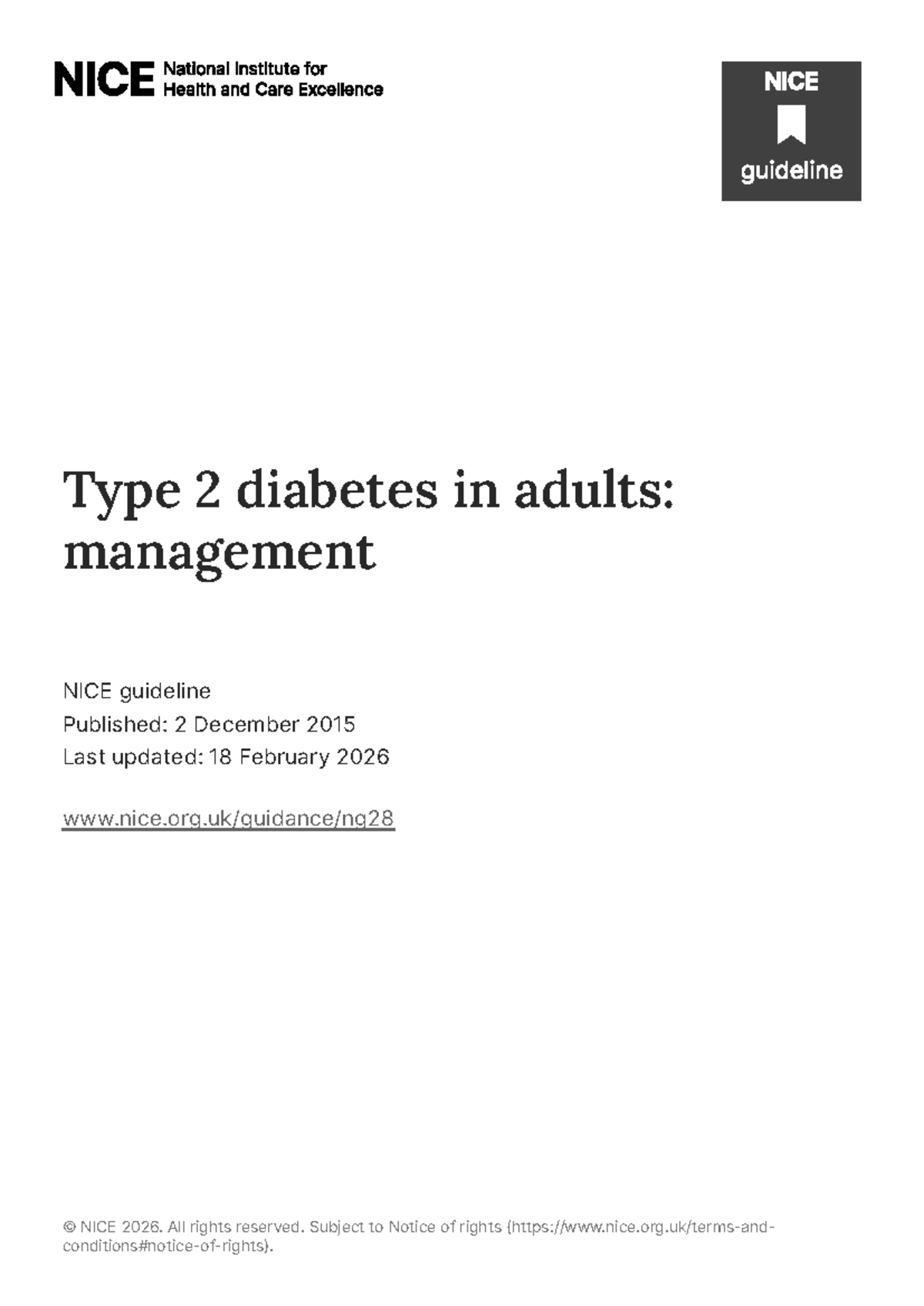 Type 2 Diabetes Management Guidelines for Adults (NG28) - NICE 2026 ...