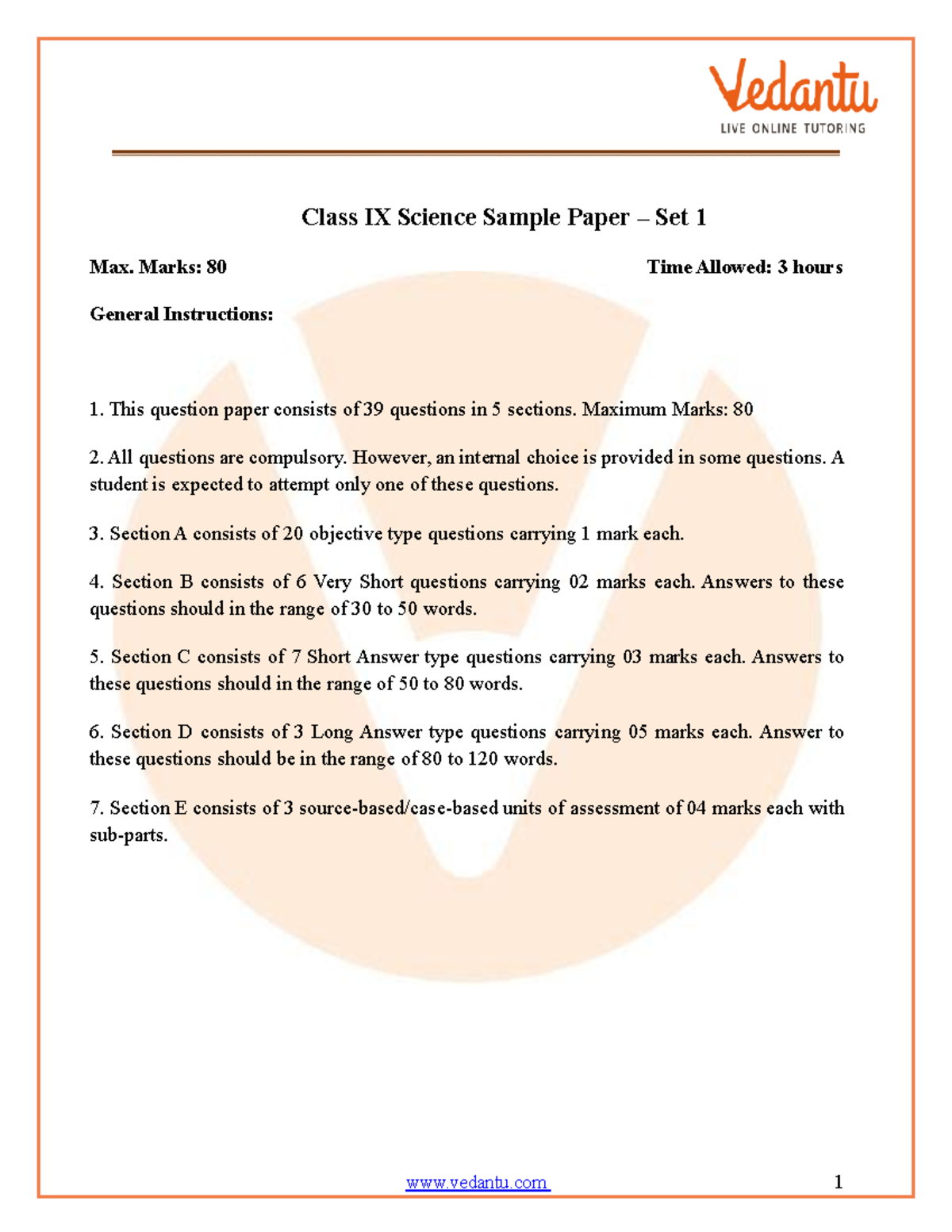 CBSE Class IX Science Sample Question Paper Set 1 (2025-26) - Studocu