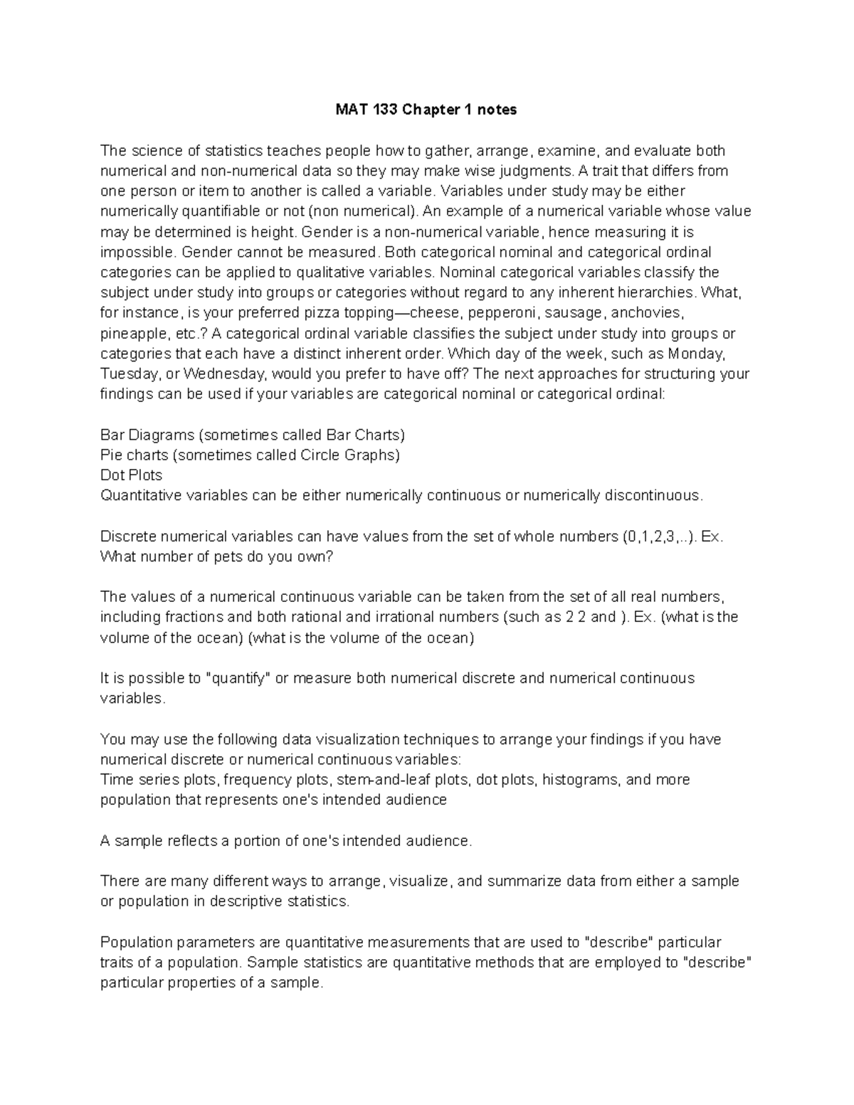 MAT 133 Chapter 1 notes - Hopes this helps - MAT 133 Chapter 1 notes ...