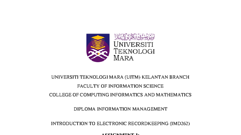 IMD262 Assignment: Ethics & Professionalism in Electronic Recordkeeping ...