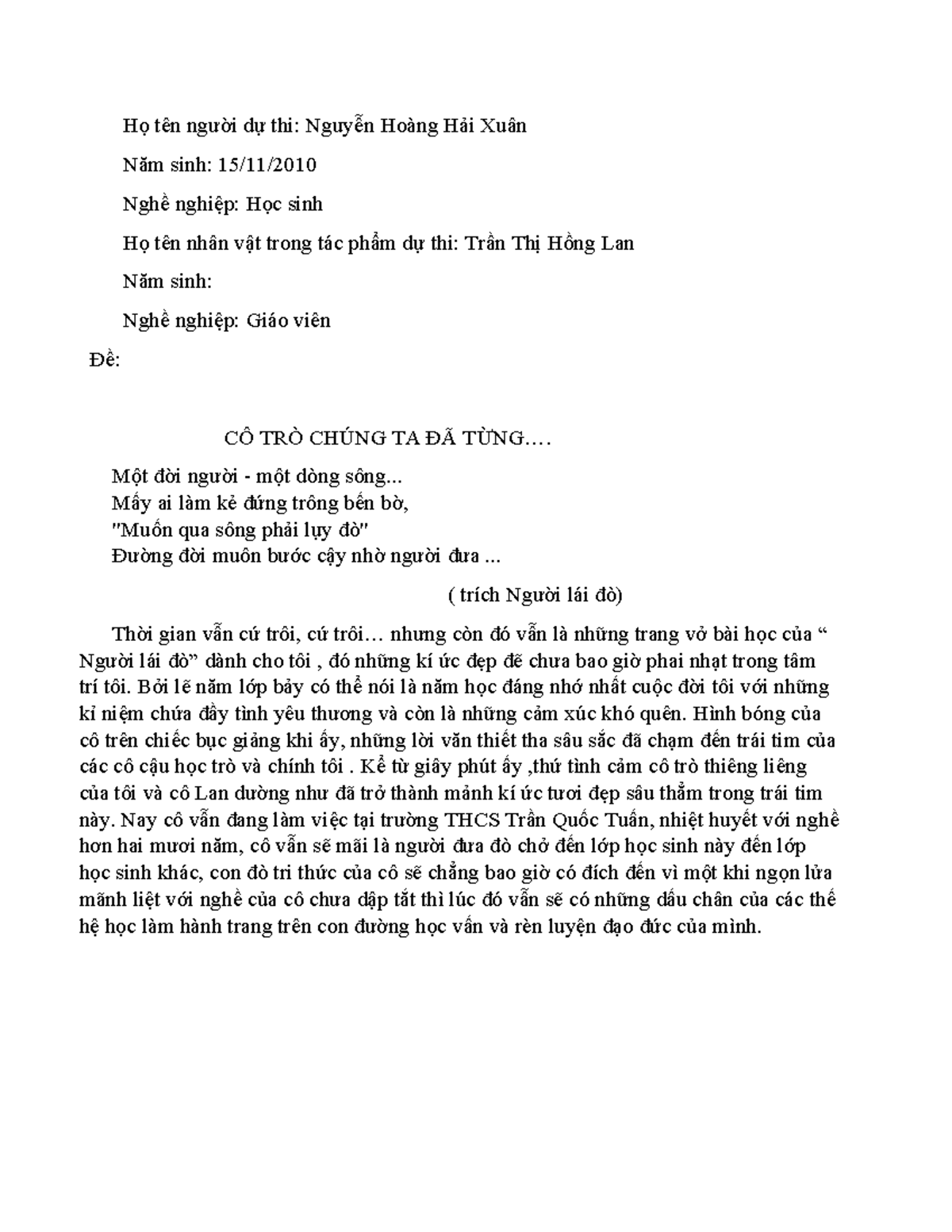 Đề thi Văn 2: Cảm xúc về cô giáo và kỷ niệm lớp 7 - Studocu