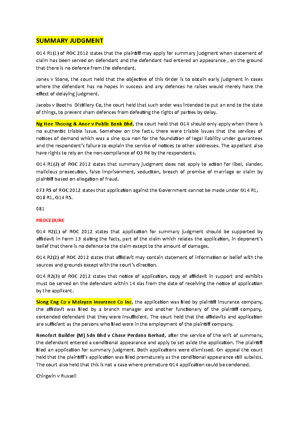 CHAP 9 - EXAM - Summary Judgment Principles and Case Analysis - Studocu