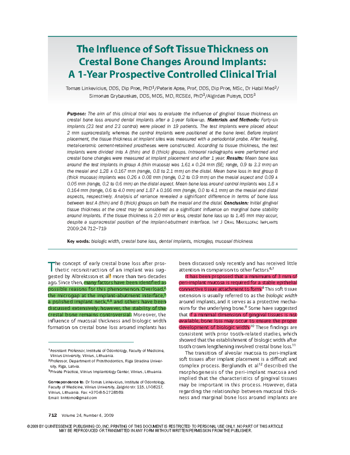 712_INT J ORAL MAXILLOFAC IMPLANTS: Soft Tissue Thickness & Bone ...