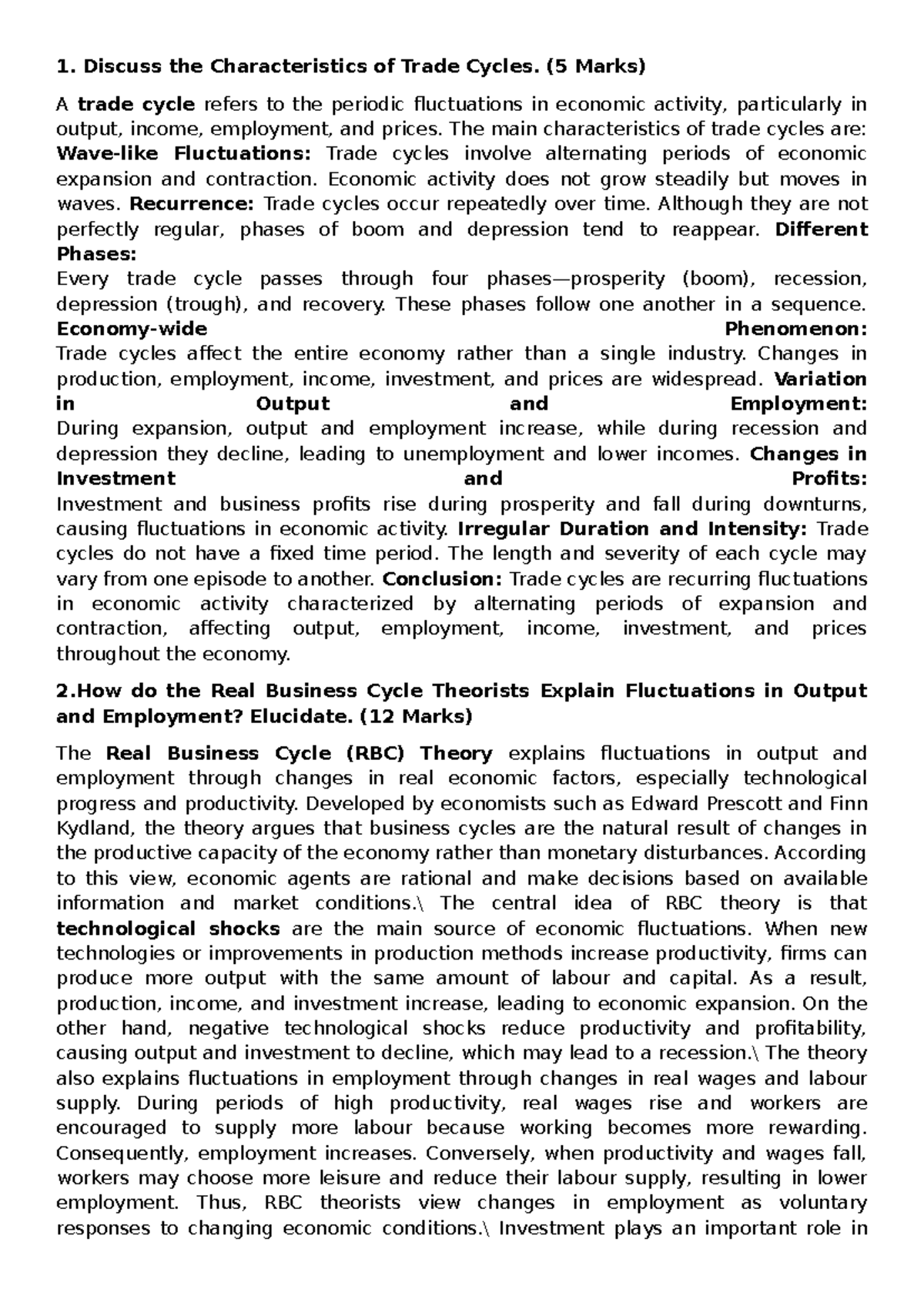 Characteristics of Trade Cycles and Economic Theories (ECO 101) - Studocu