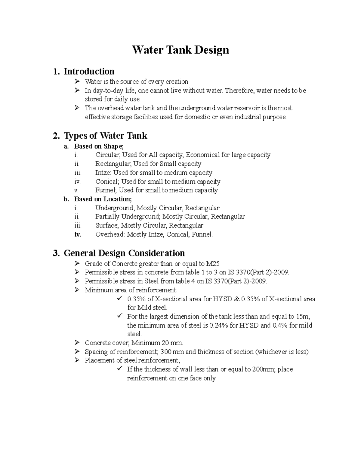 Water Tank Design: Comprehensive Guide and Analysis - Studocu