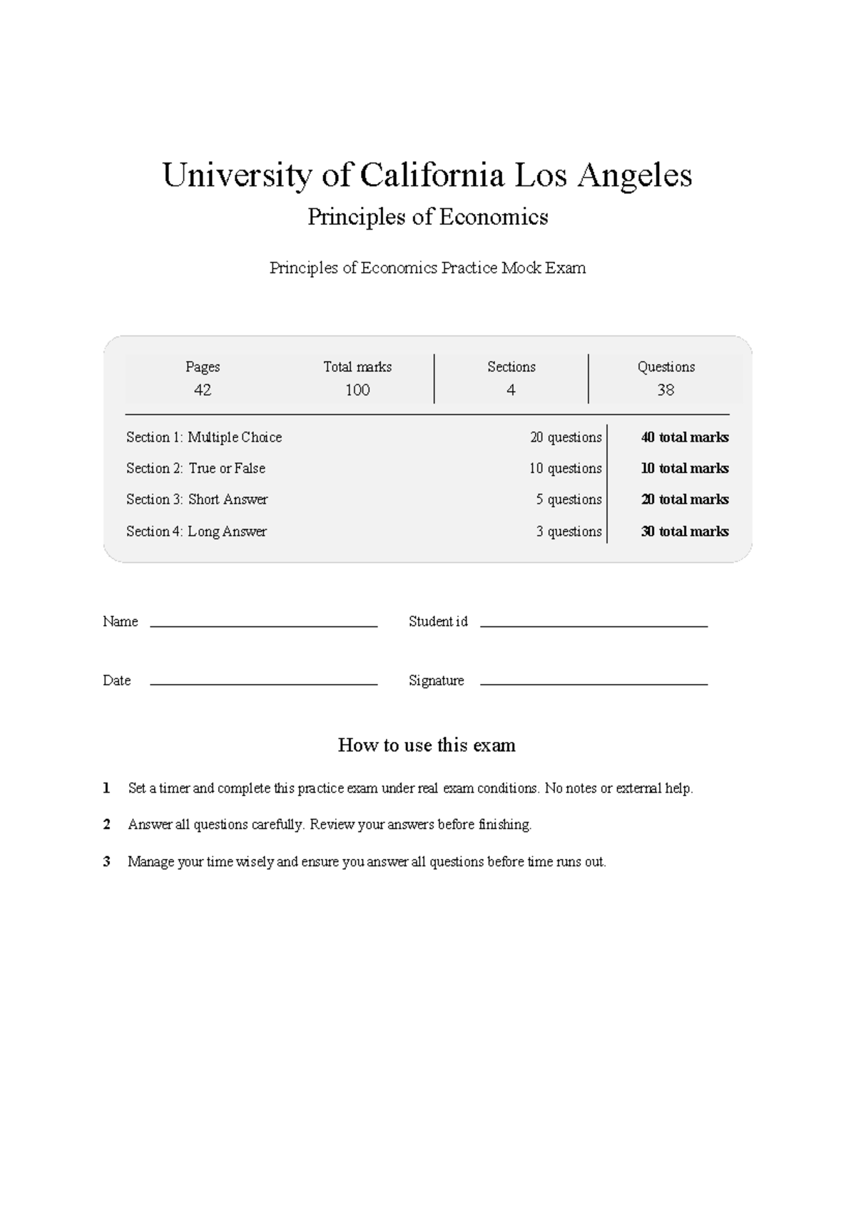 ECON 2 Principles of Economics UCLA Practice Mock Exam 2026 - Studocu