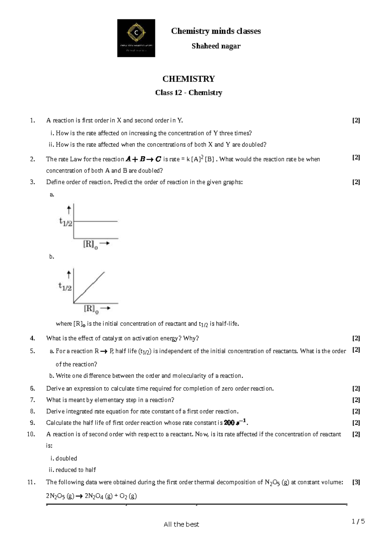 CHEMISTRY Class 12: Kinetics and Reaction Rates Study Guide - Studocu