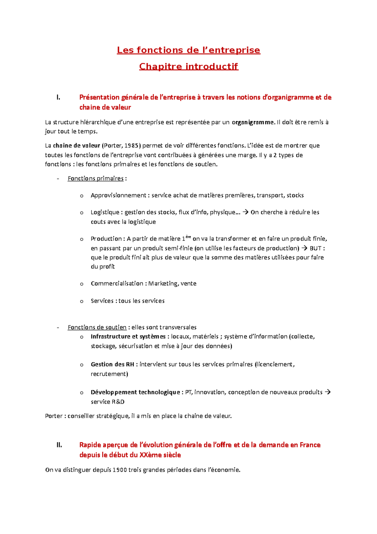 Chapitre - introductif - Les fonctions de l’entreprise Chapitre ...