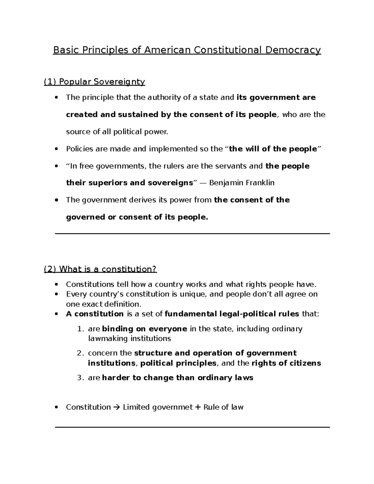 Basic Principles of American Constitutional Democracy: Key Concepts ...
