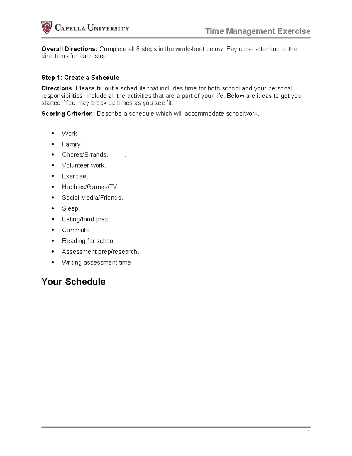 Cf time management exercise - Overall Directions: Complete all 8 steps ...