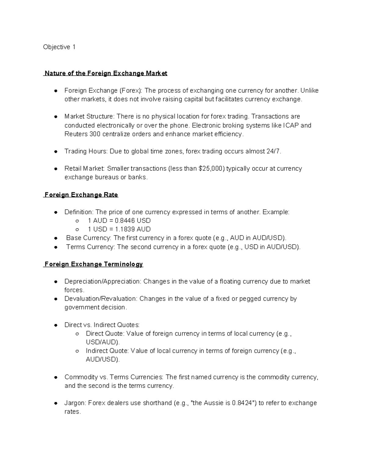 Topic 5: Summary of Foreign Exchange Market Concepts and Mechanics ...