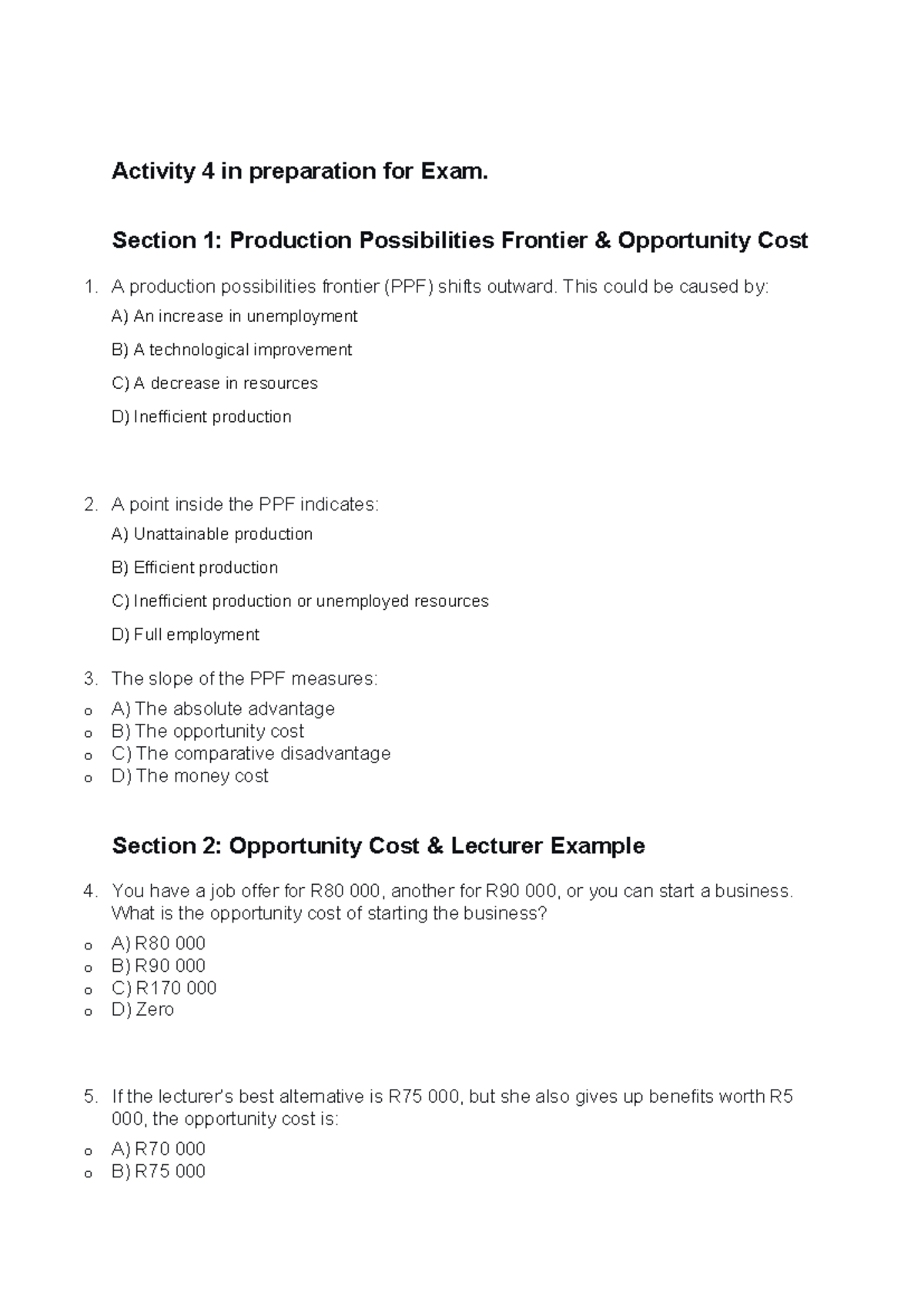 Activity 4: Exam Prep on PPF, Opportunity Cost & Fiscal Policy - Studocu