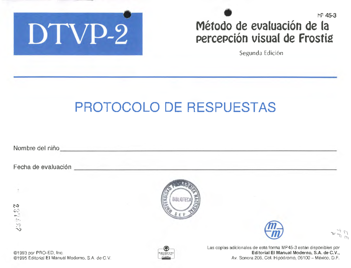 DTVP 2 - Individual Evaluation Protocol for Visual Perception - Studocu