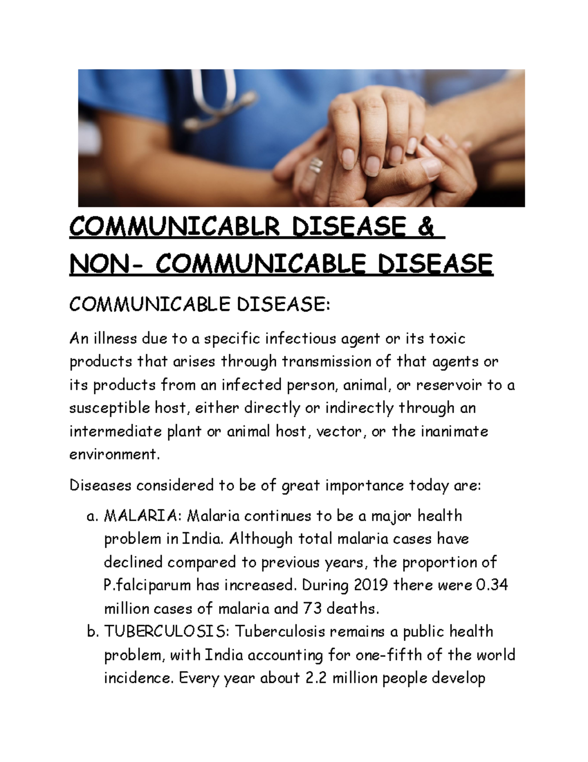 Community medicine notes - COMMUNICABLR DISEASE & NON- COMMUNICABLE ...