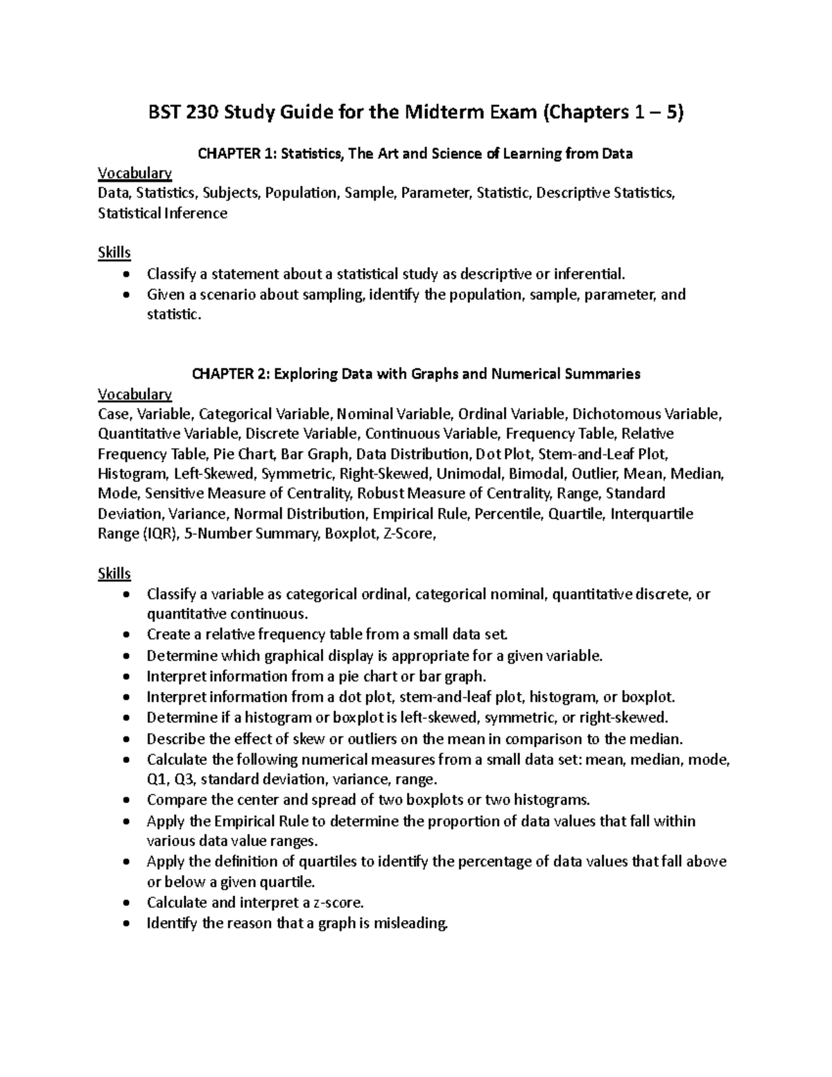 MAT 240 Online Midterm Exam Study Guide (Chapters 1-5) - Studocu