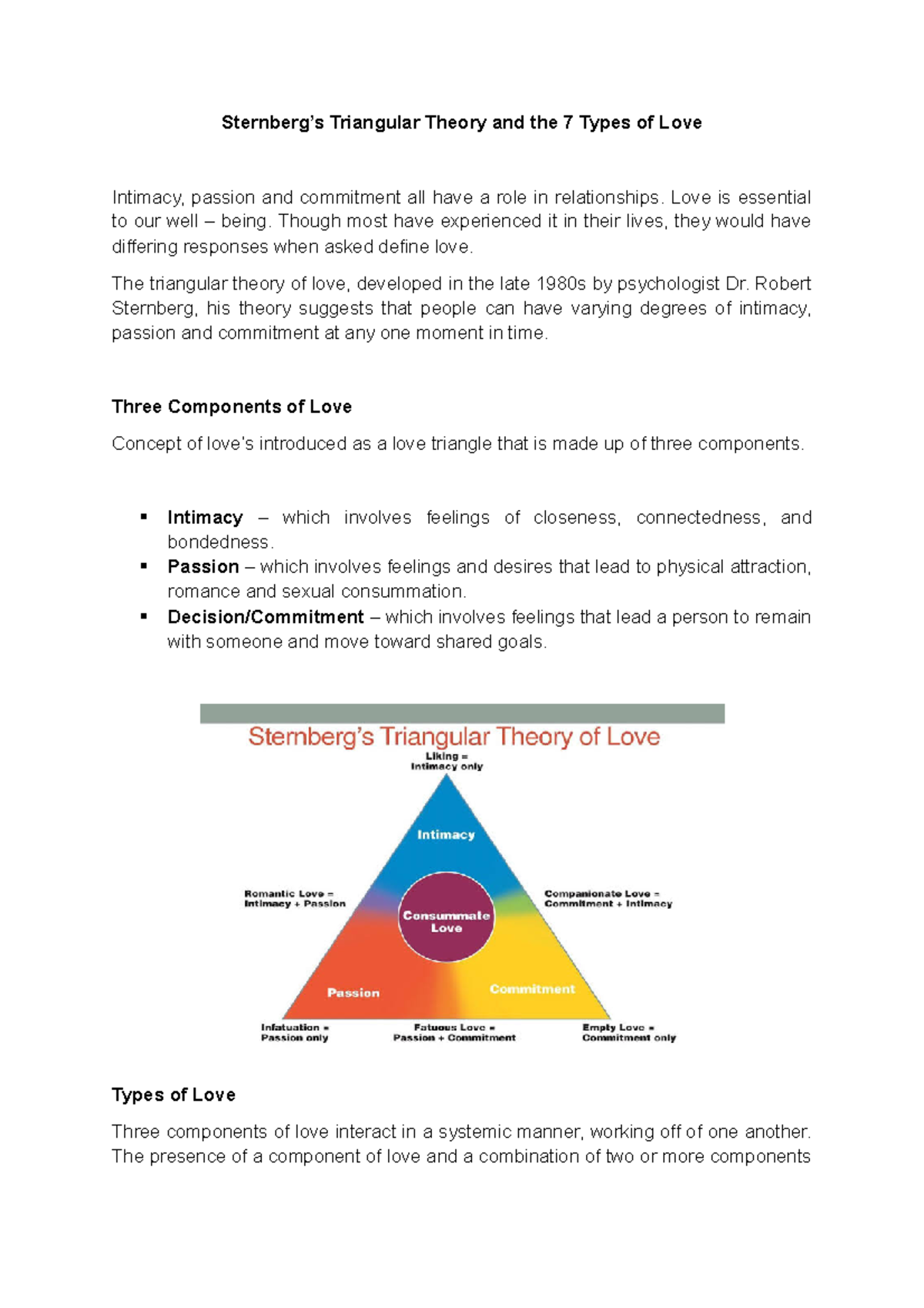 Sternberg's Triangular Theory: 7 Types of Love Explained - Studocu