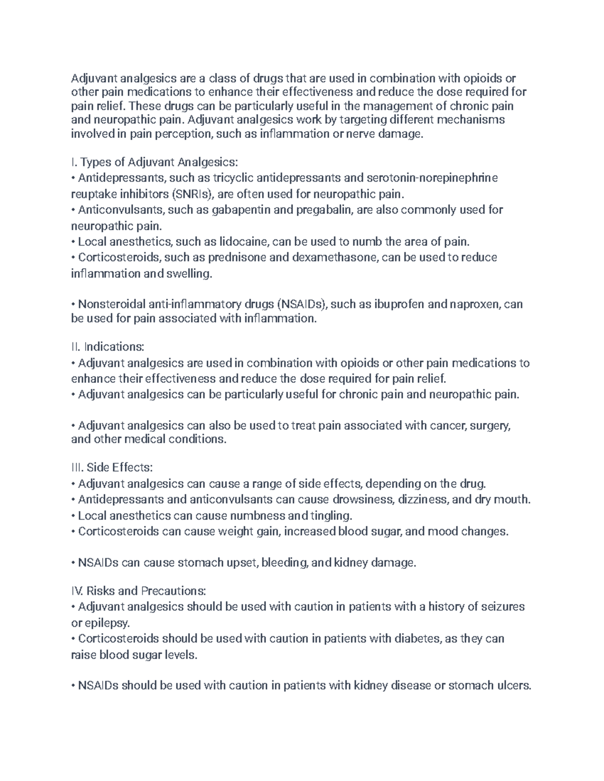 Adjuvant Analgesics in Pain Management: Overview & Guidelines - Studocu