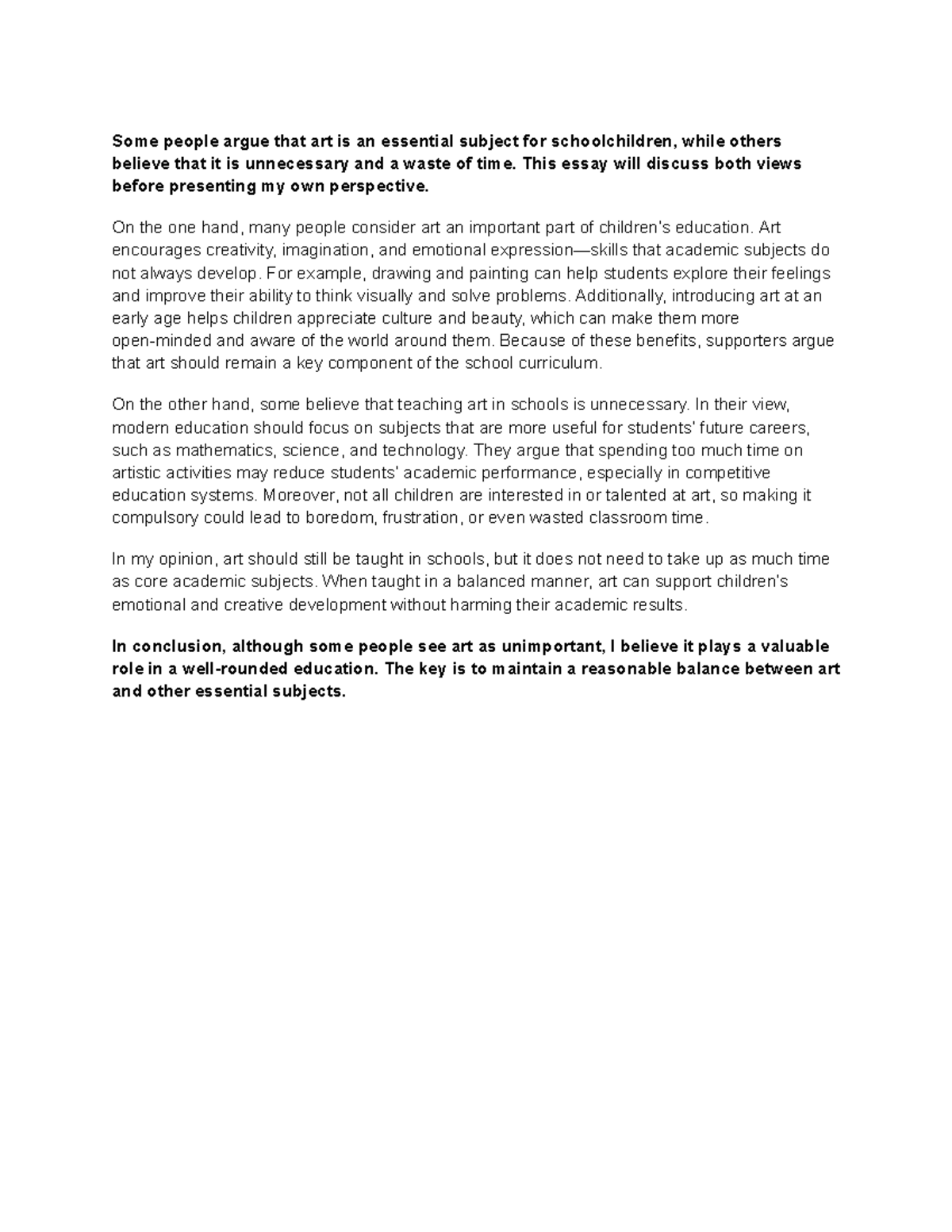 Essay Notes: The Importance of Art in Education (Writing Task 2 - 123 ...