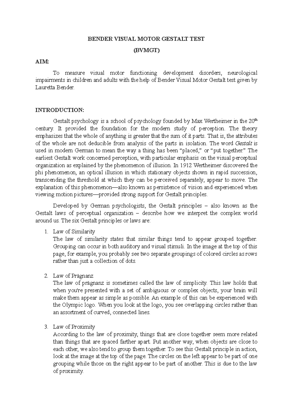 Bender Visual Motor Gestalt TEST - BENDER VISUAL MOTOR GESTALT TEST ...