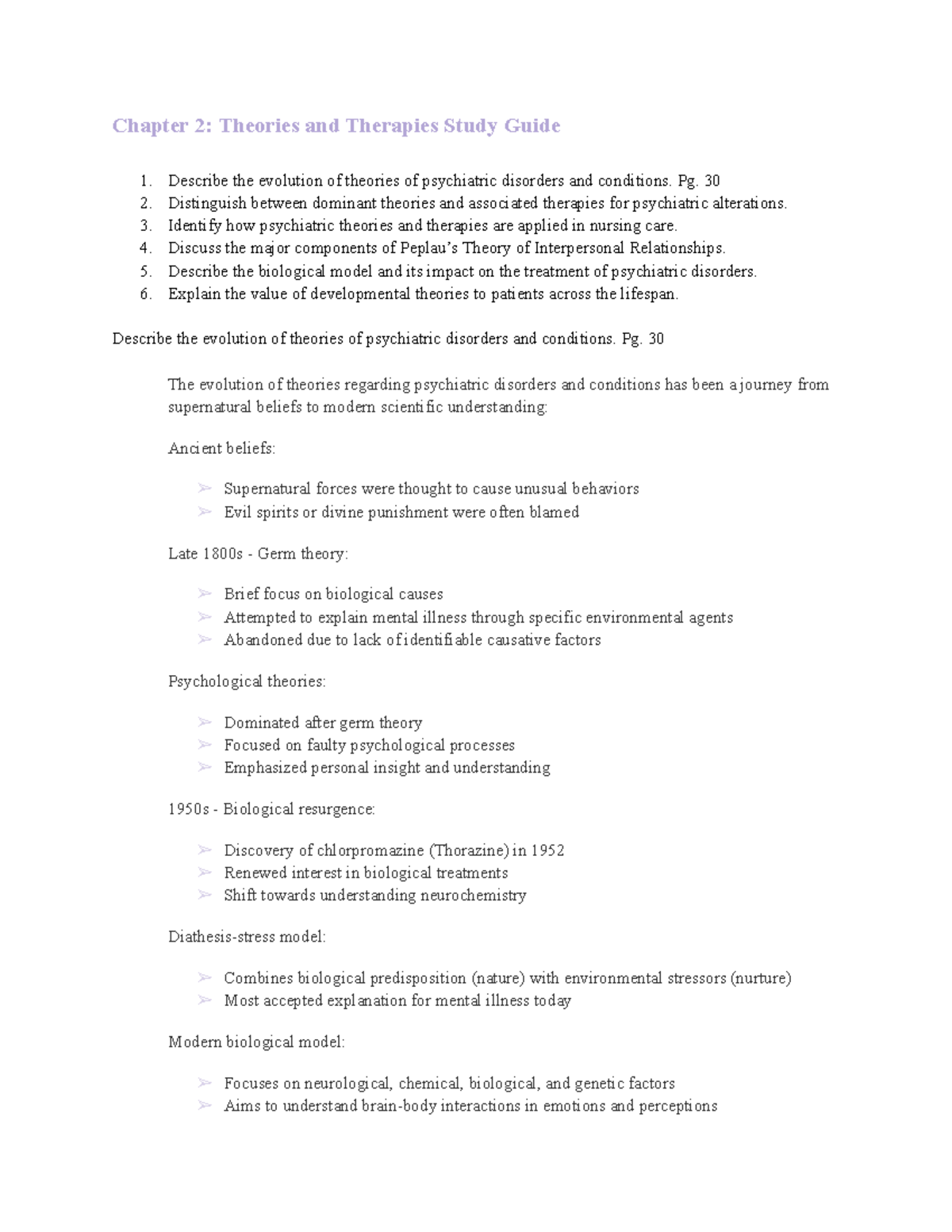 Chapter 2: Theories & Therapies Study Guide (Psychiatric Disorders ...