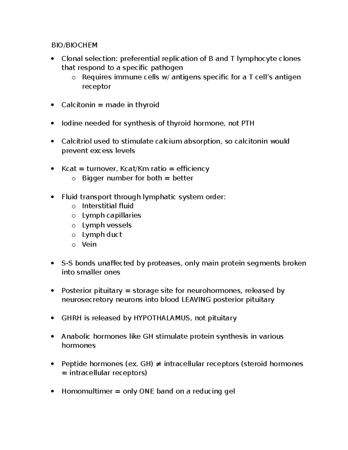 MCAT Notes: Immune Response, Hormones, and Biological Processes - Studocu