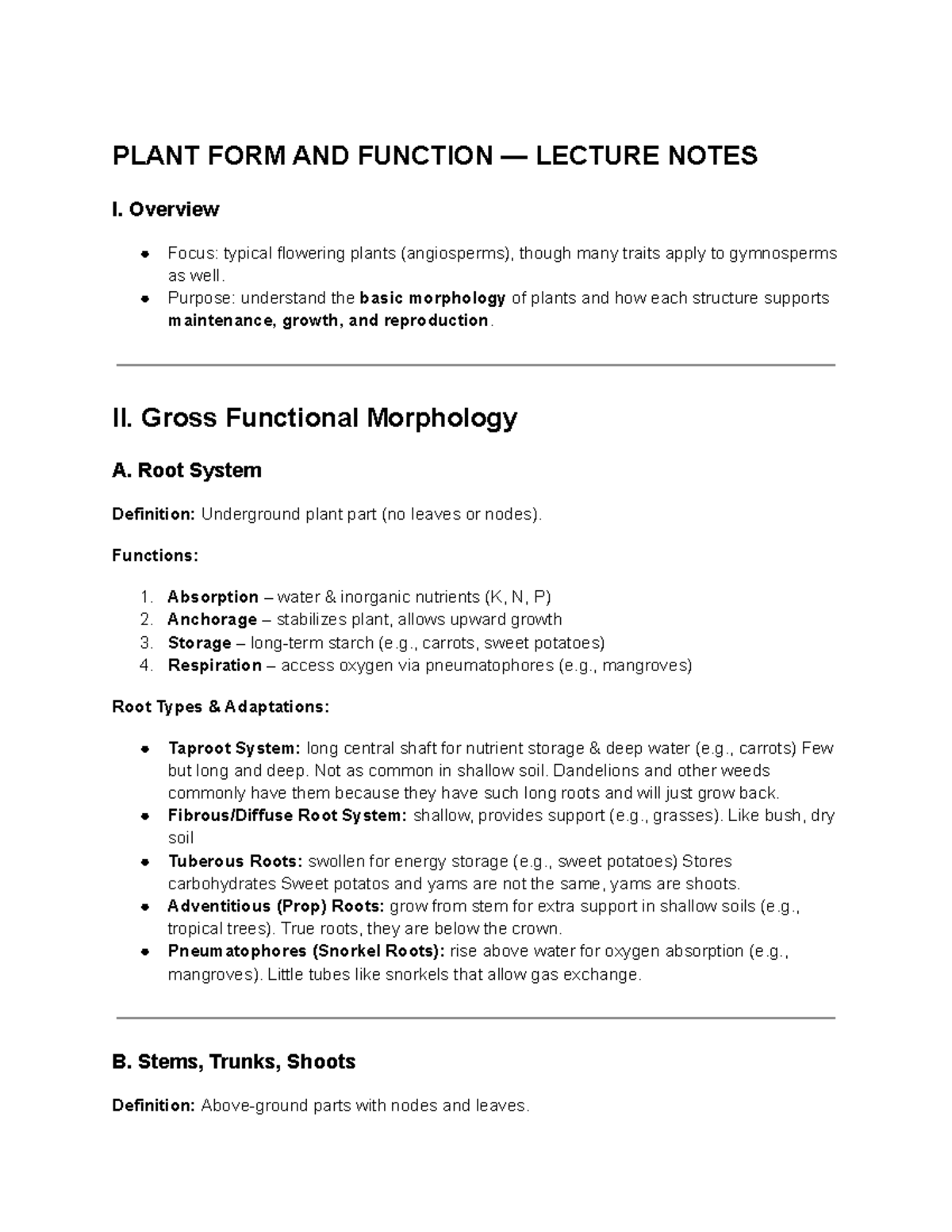 BIOL 114 Plant Form and Function - Comprehensive Lecture Notes - Studocu