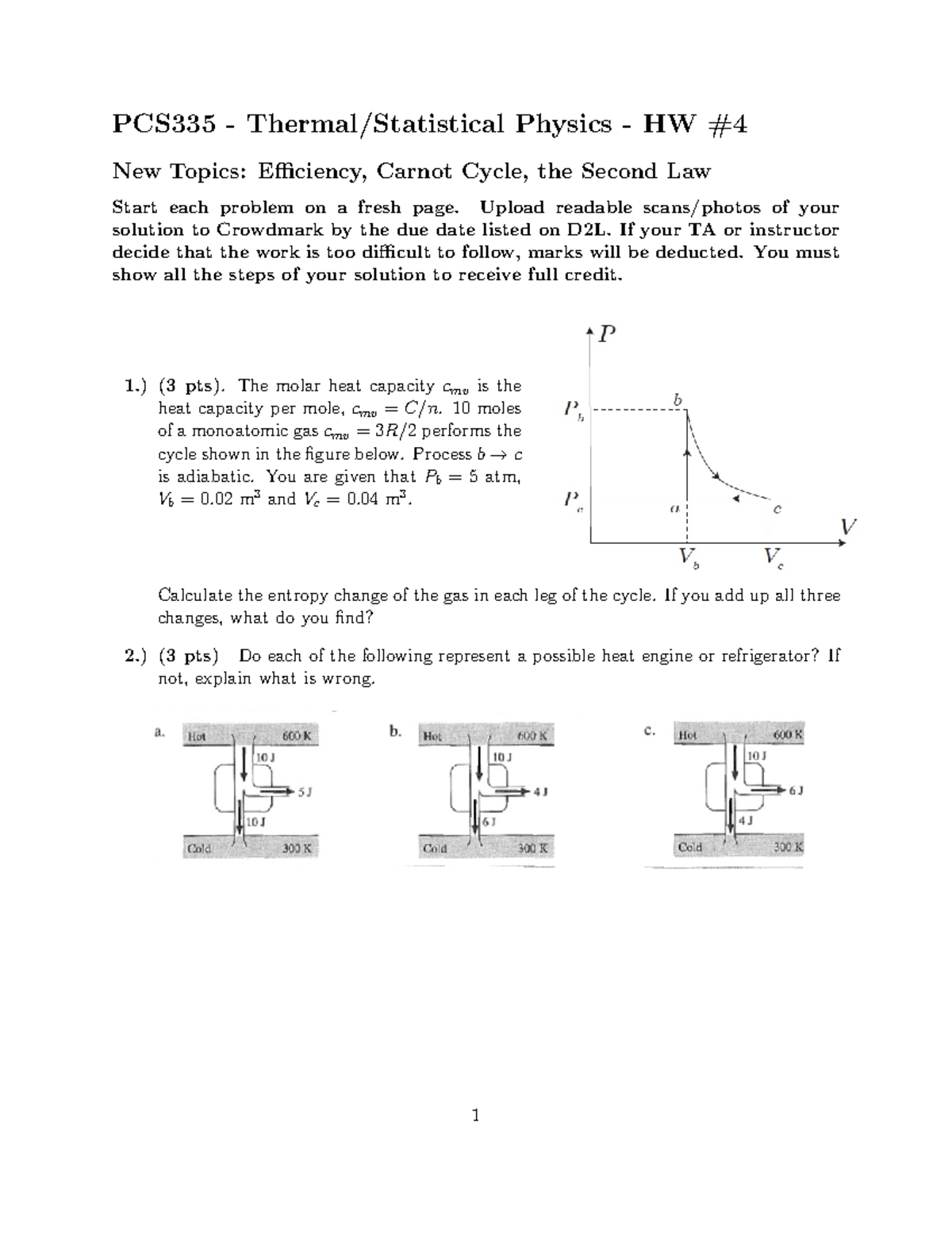 PCS335 Physics HW4 - Efficiency, Carnot Cycle & Second Law - Studocu