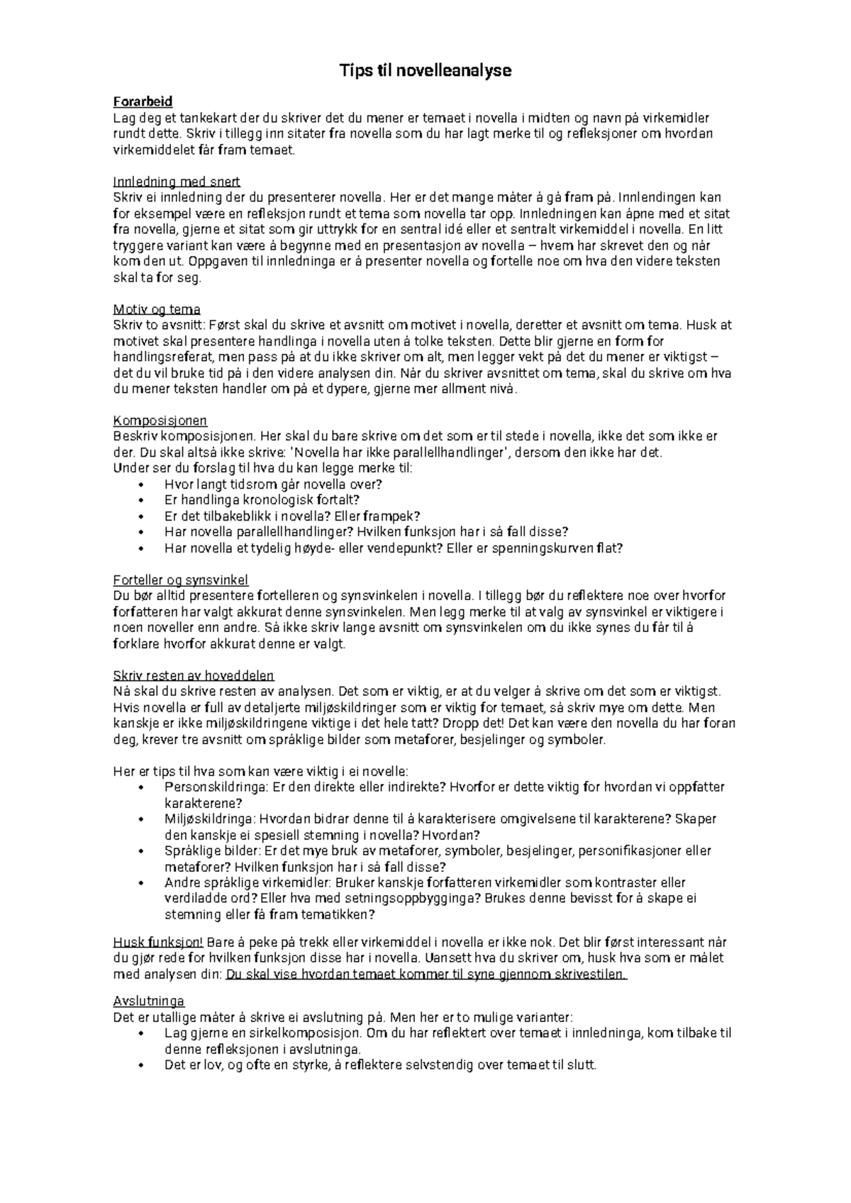Tips til novelleanalyse: Strukturer og Virkemidler for dypere ...