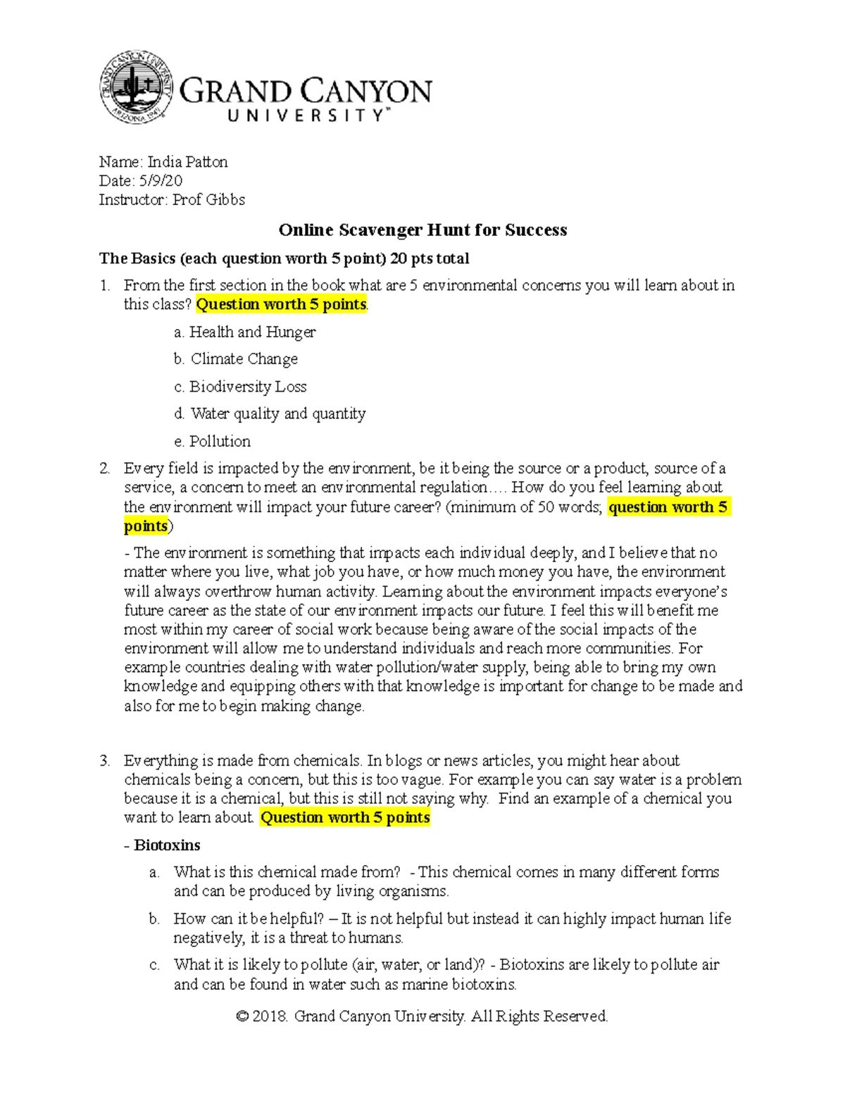 BIO 220 RS Online Scavenger Hunt for Success: Environmental Insights ...