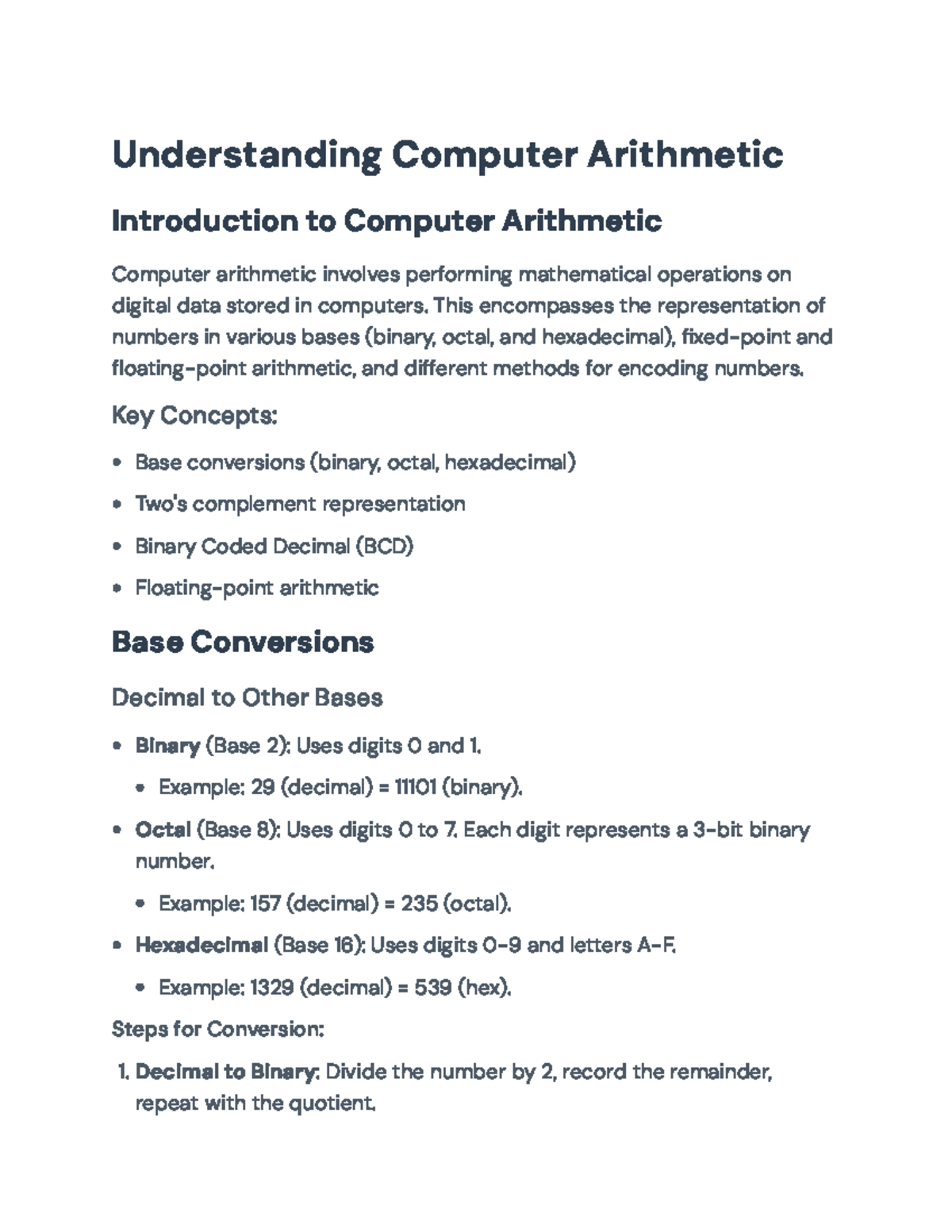 Understanding Computer Arithmetic: Key Concepts and Techniques - Understanding Computer ...